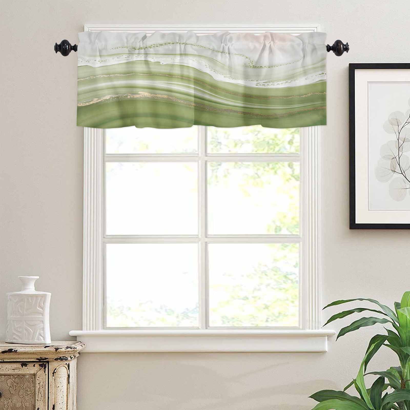 Abstract Window Valances for Kitchen, Green Gradient Oil Painting Fluid ...