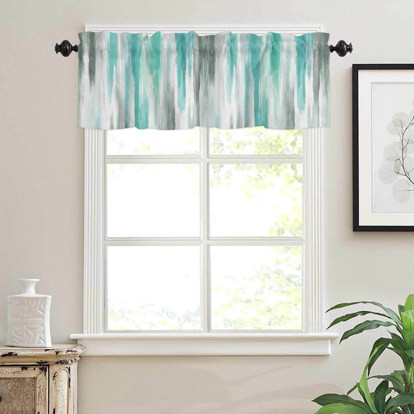 Abstract Window Valances for Kitchen, Grey Turquoise Texture Vintage ...