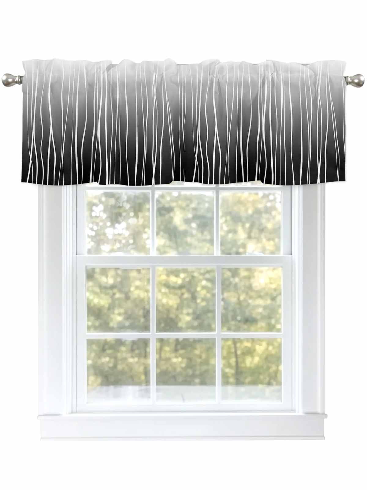 Abstract Window Valances for Kitchen, Line Black Gradient Art Decor Rod ...