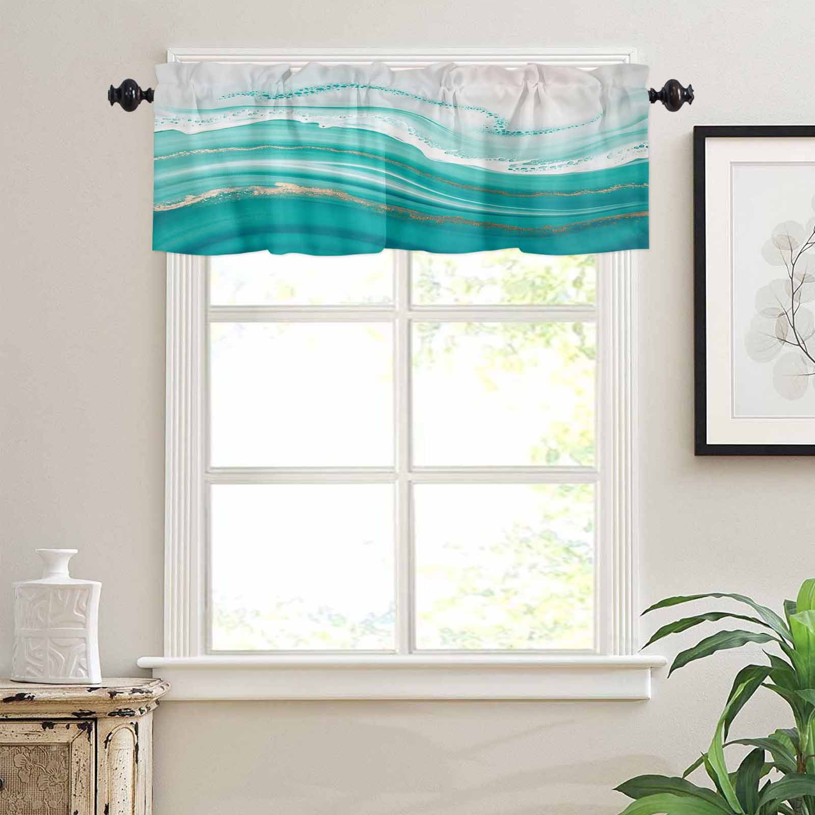 Abstract Window Valances for Kitchen, Teal Gradient Oil Painting Fluid ...