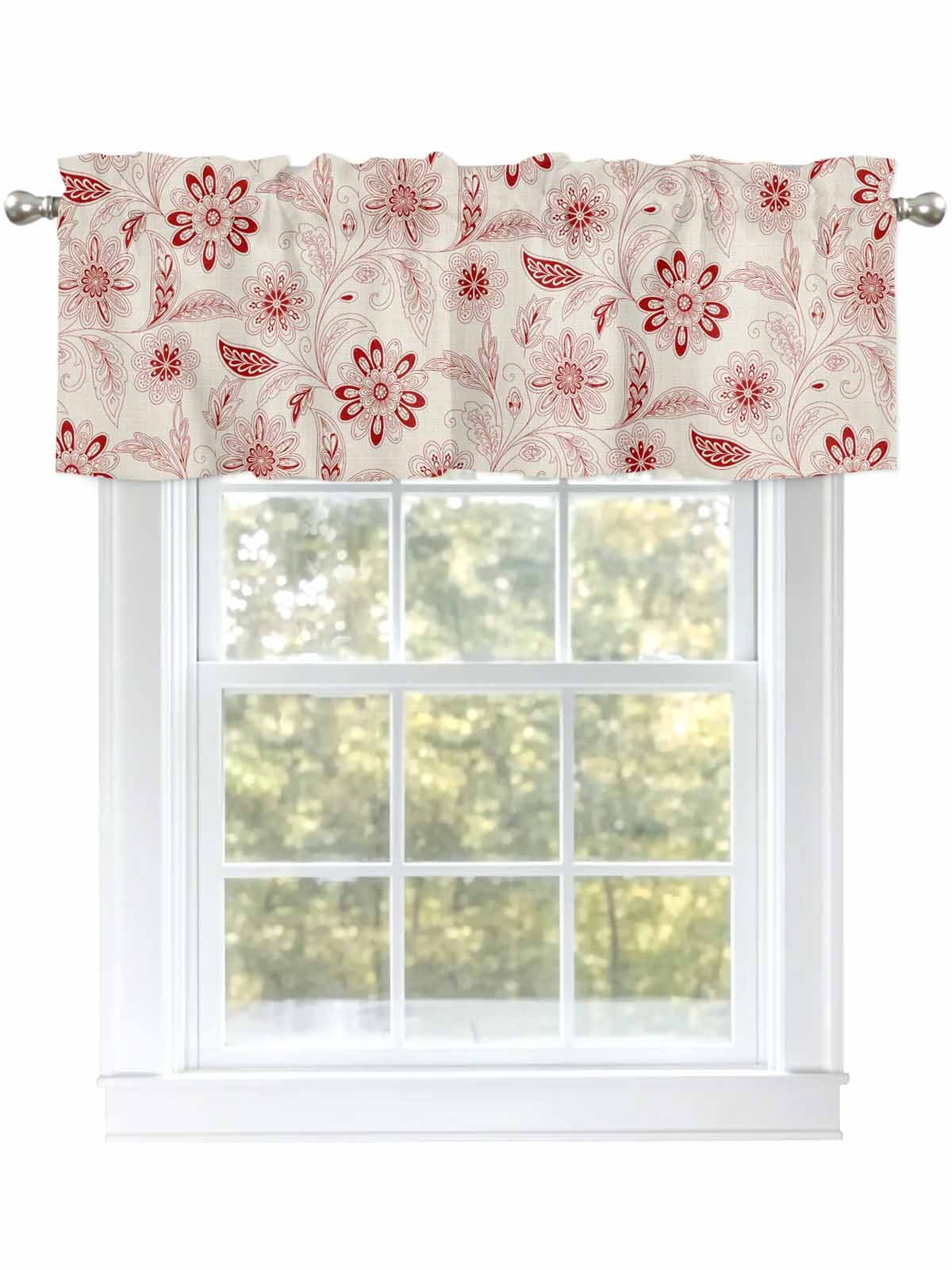 Abstract Window Valances for Kitchen, Vintage Art Pattern Red Rod ...