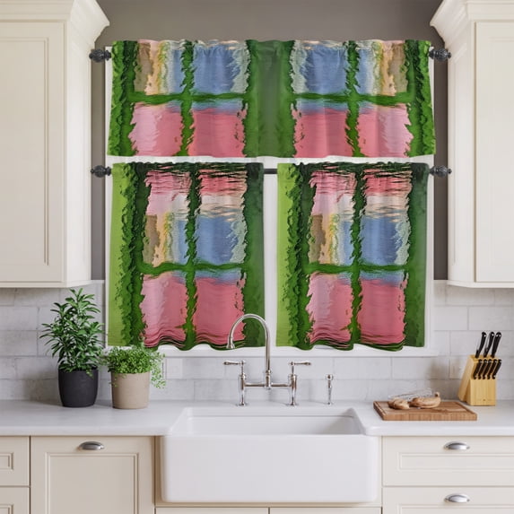 Abstract Window View Curtain Tier and Valance Set 3 Piece,Blurry Garden ...