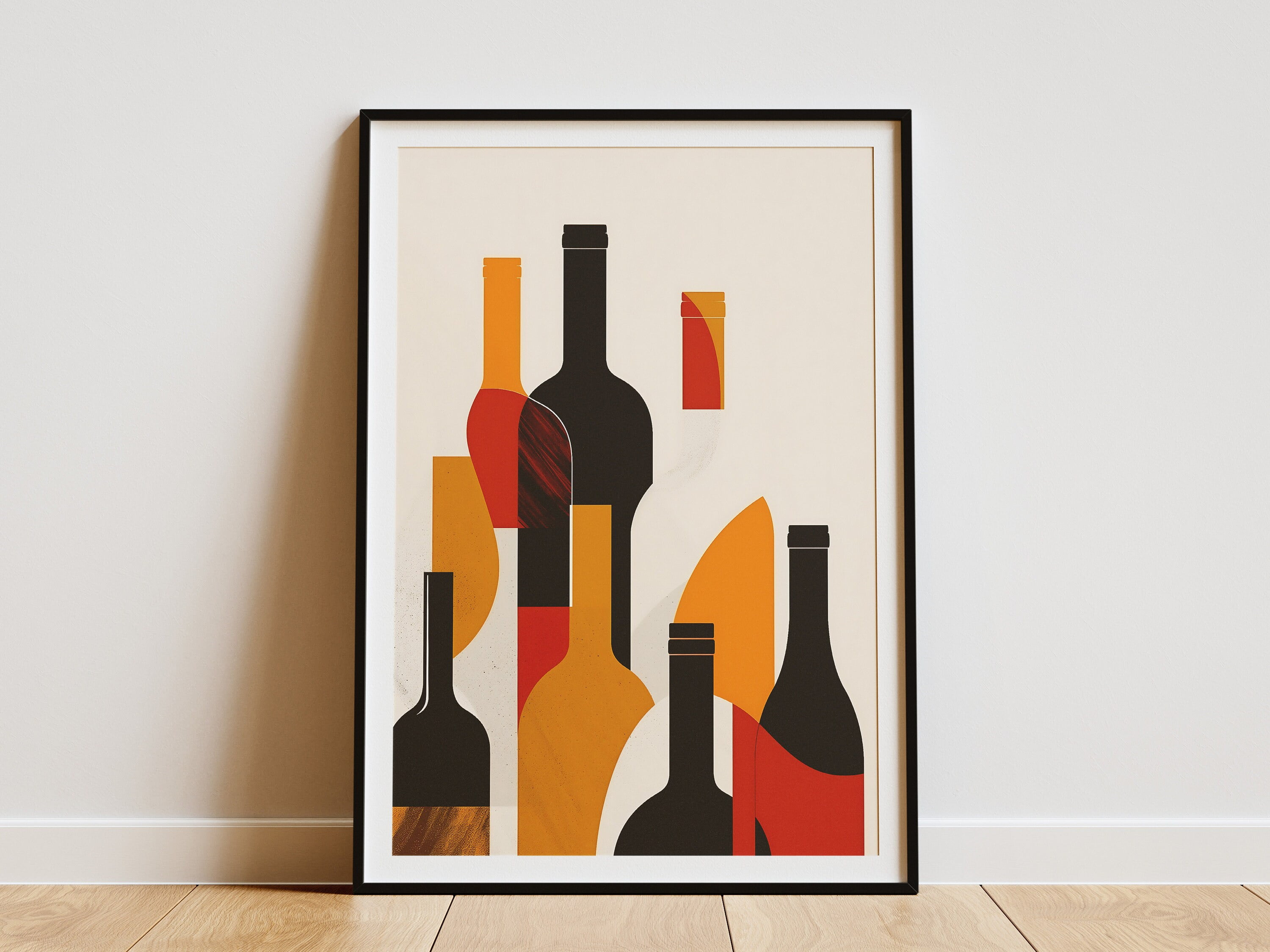 Abstract Wine Bottle Poster Minimalist Art Print Mid Century Modern ...