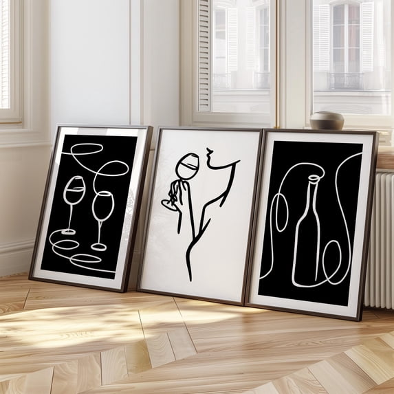 Abstract Wine Print Set Minimalist Bar Cart Decor Home Decor Office ...