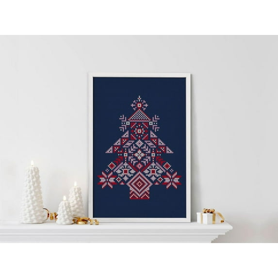 Abstract Winter Holiday Tree Poster, Winter Holiday Pine Tree Wall Art ...