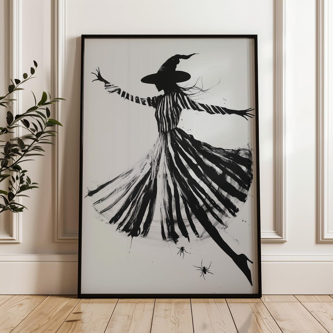 Abstract Witch Silhouette Art Print, Black And White Witch Dance Decor ...