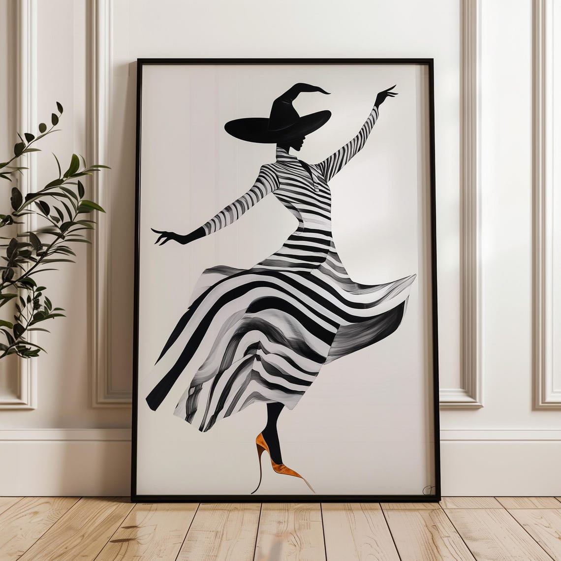Abstract Witchblack And White Witch Silhouette, Striped Witch Print ...