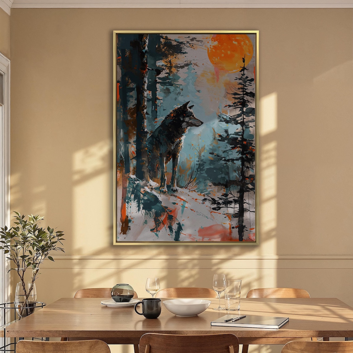 Abstract Wolf Poster Sunset Forest Wall Art Silhouette Animal Wall ...