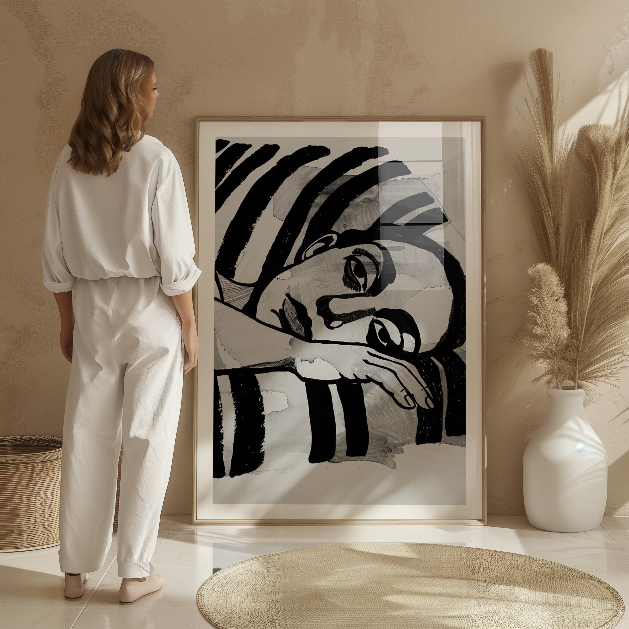 Abstract Woman Art Print Mid Century Modern Black & White - Walmart.com