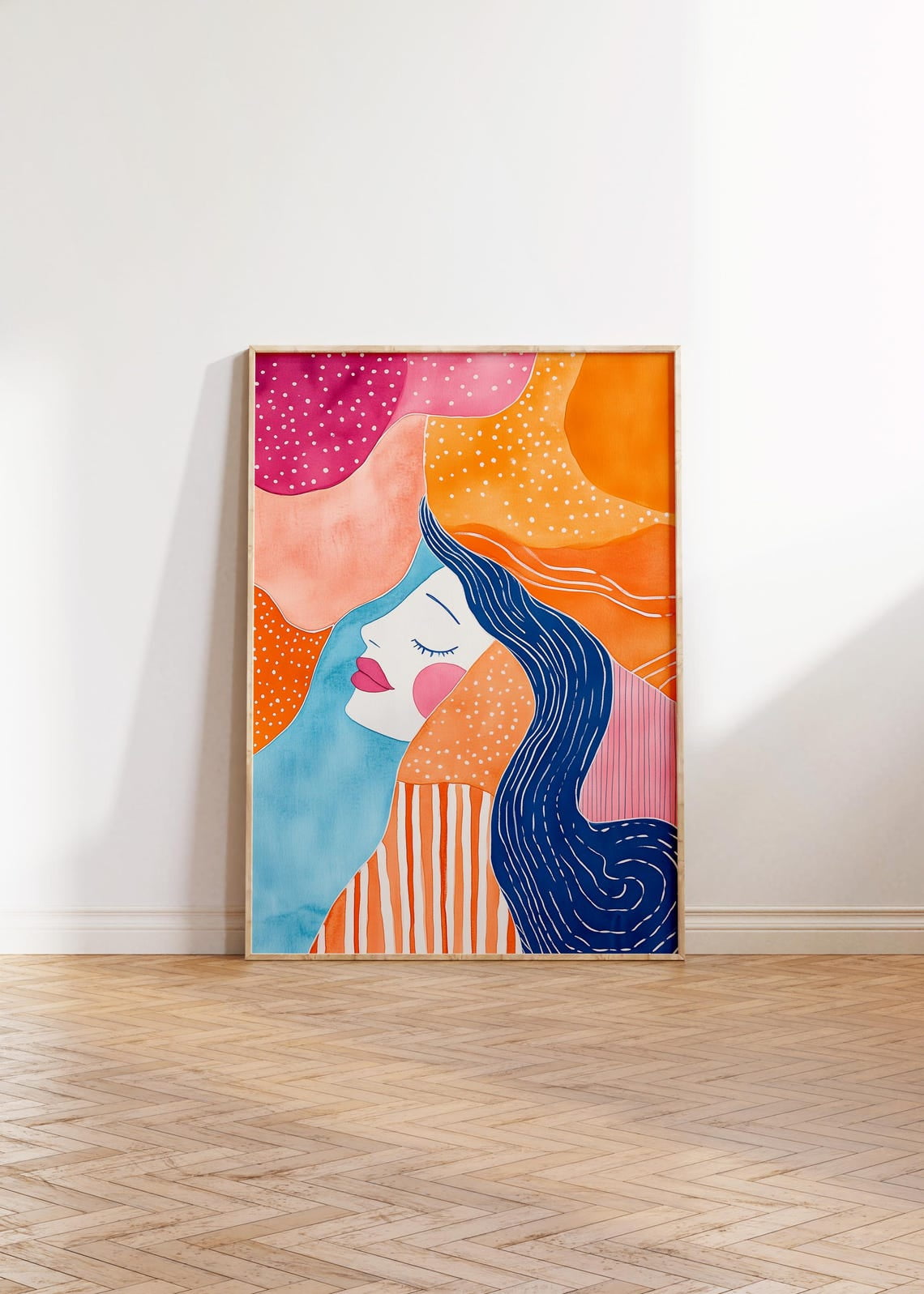Abstract Woman Decor, Colorful Dotted Art Print, Stripes Print ...