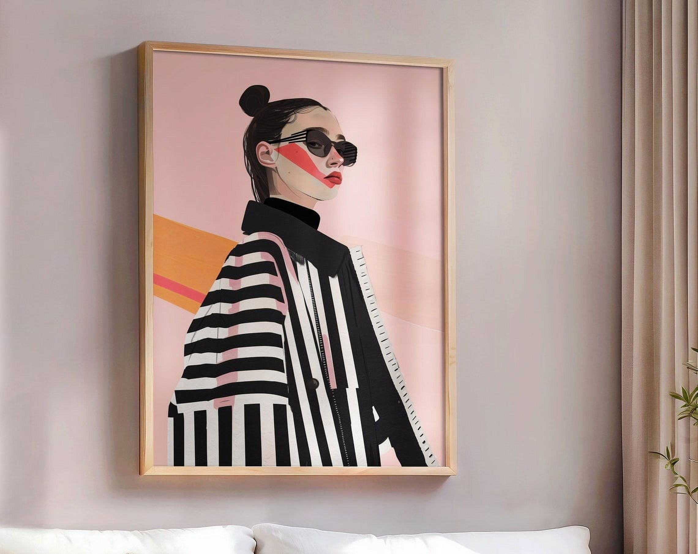 Abstract Woman Decor, Contemporary Striped Wall Art, Colorful Art Print ...