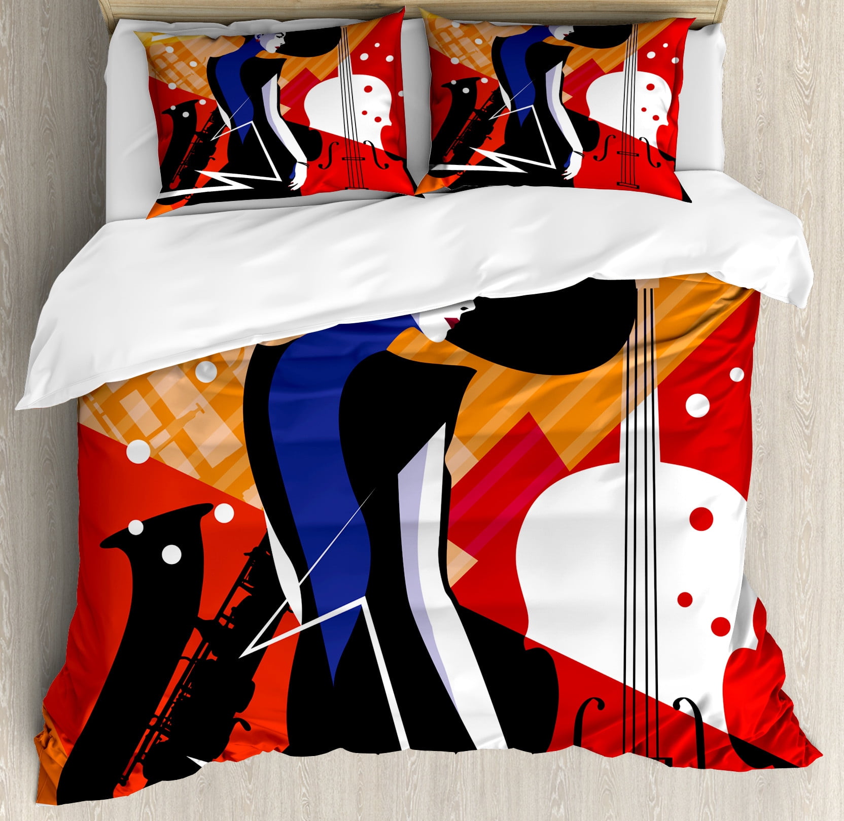 Abstract Woman Duvet Cover Set, Modern Musical Jazz Poster Inspired Art ...