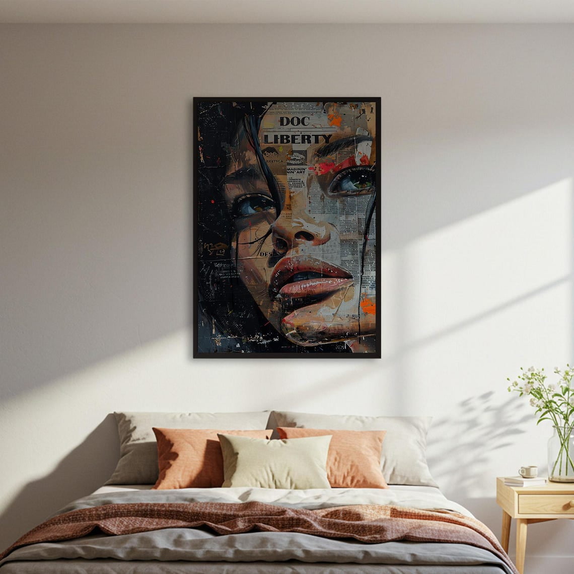 Abstract Woman Face Art Print, Newspaper Collage Poster, Urban Wall ...