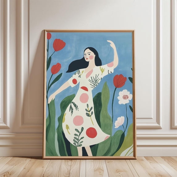 Abstract Woman In Floral Dress Wall Art Decor Mid Century Art ...