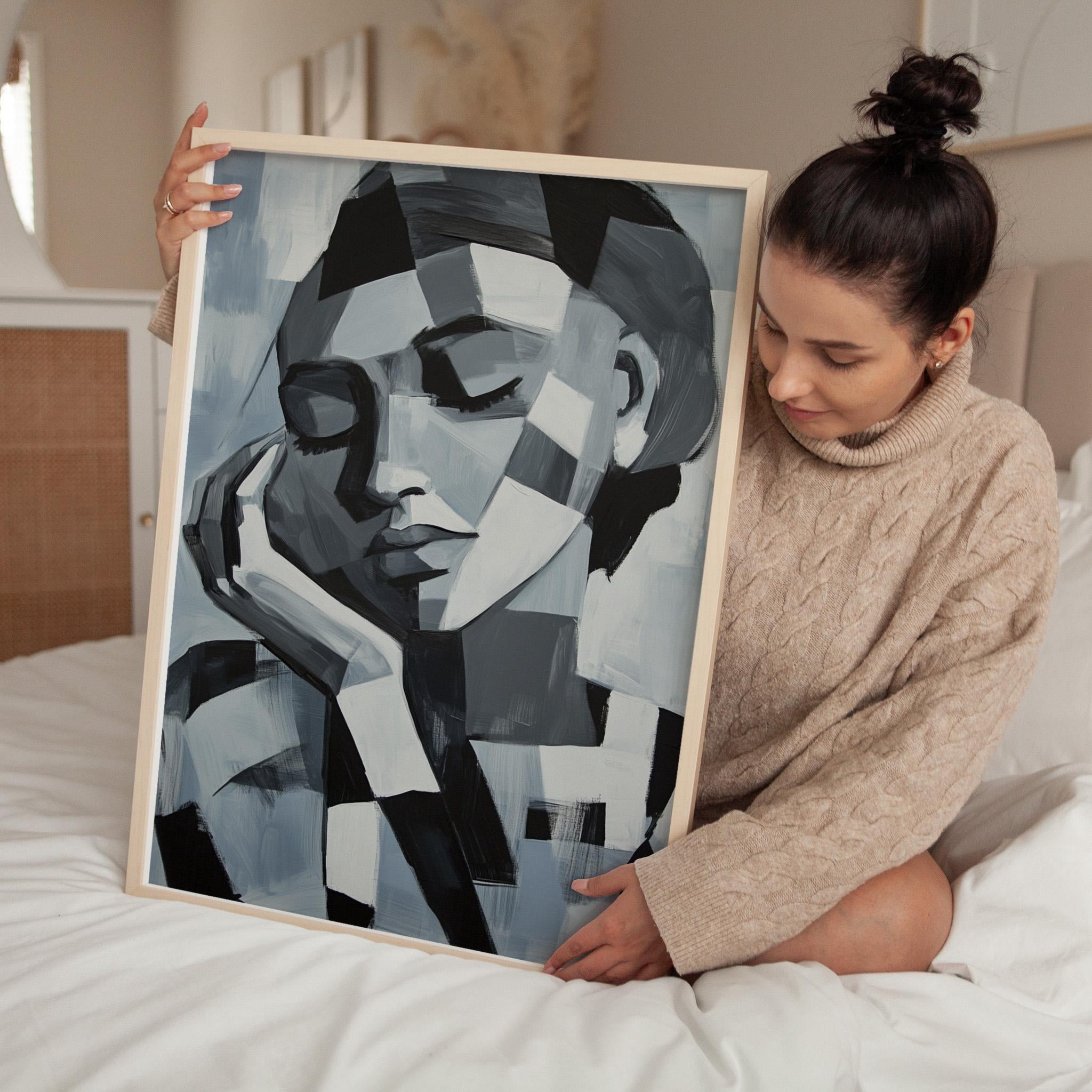 Abstract Woman Portrait Black And White Geometric Art Home Decor Office ...