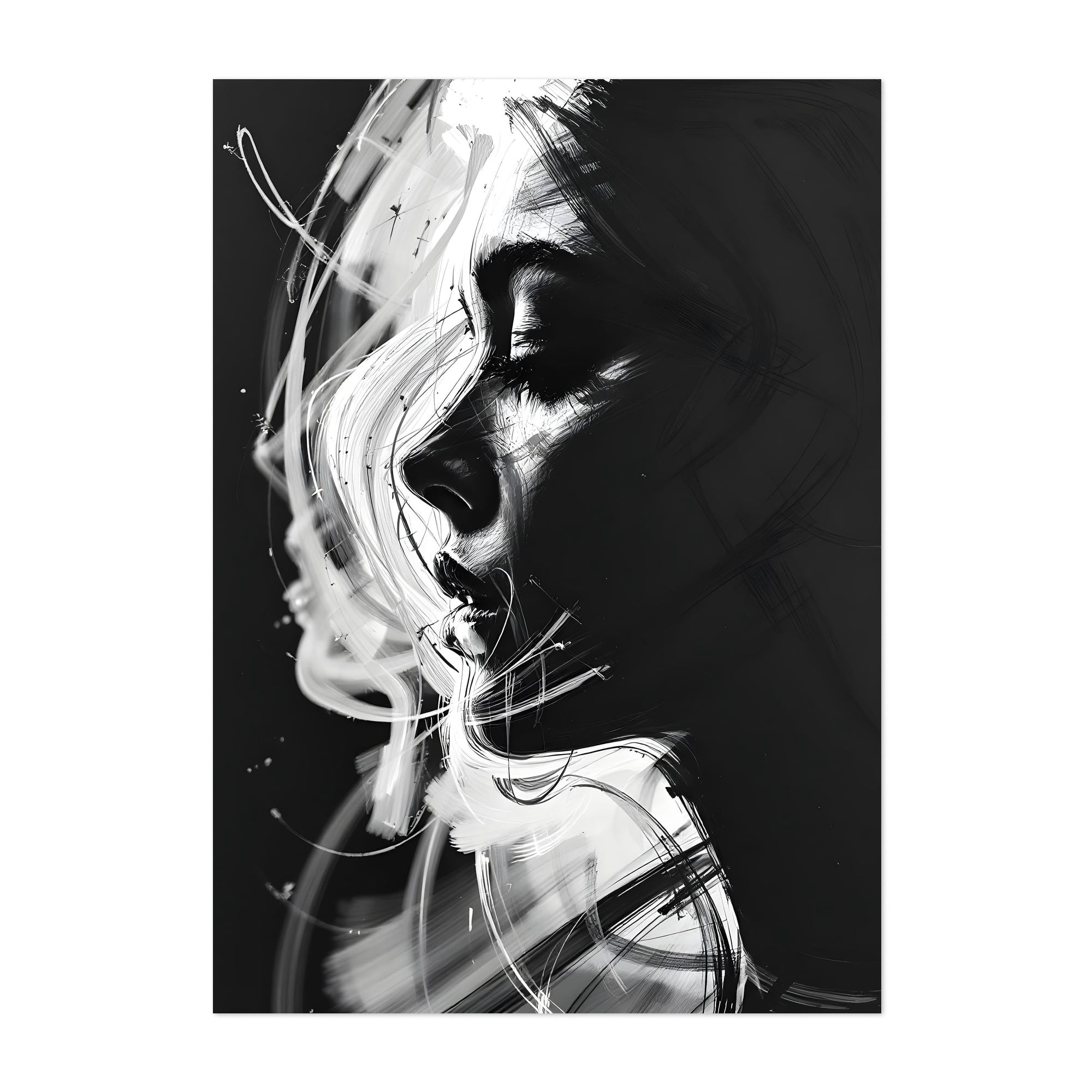 Abstract Woman Portrait - Painting Abstract Black and White Portrait ...