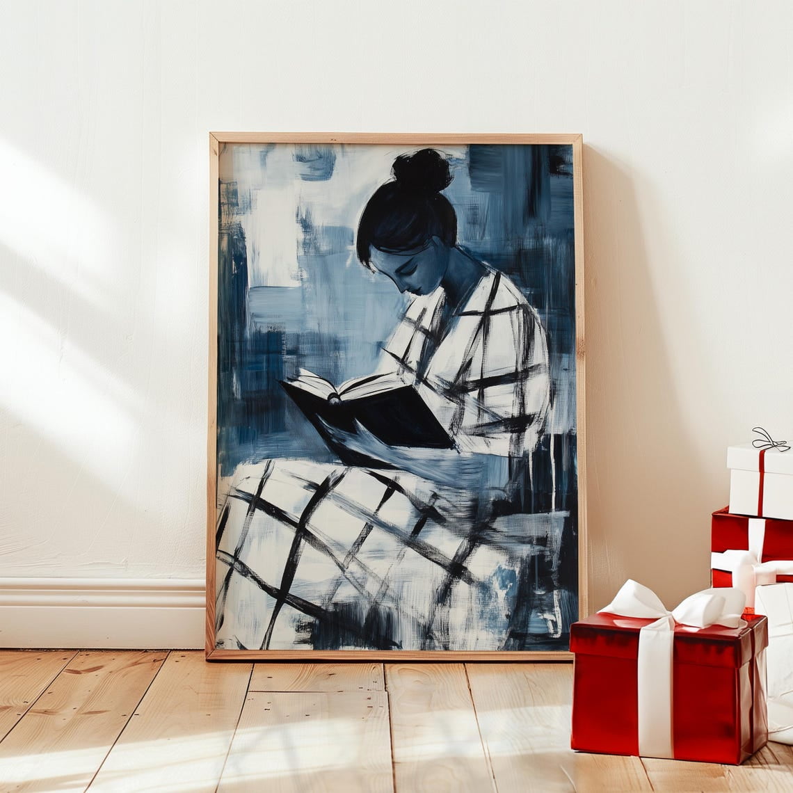 Abstract Woman Reading Wall Art For Bedroom Or Study, Modern Black And ...