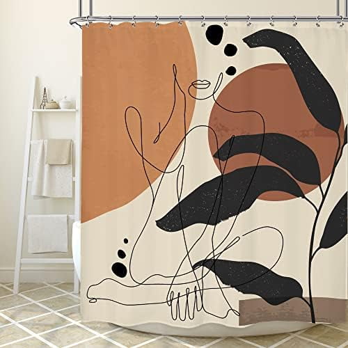 Abstract Woman Shower Curtain 60wx72h Inch Leaves Minimalist Mid