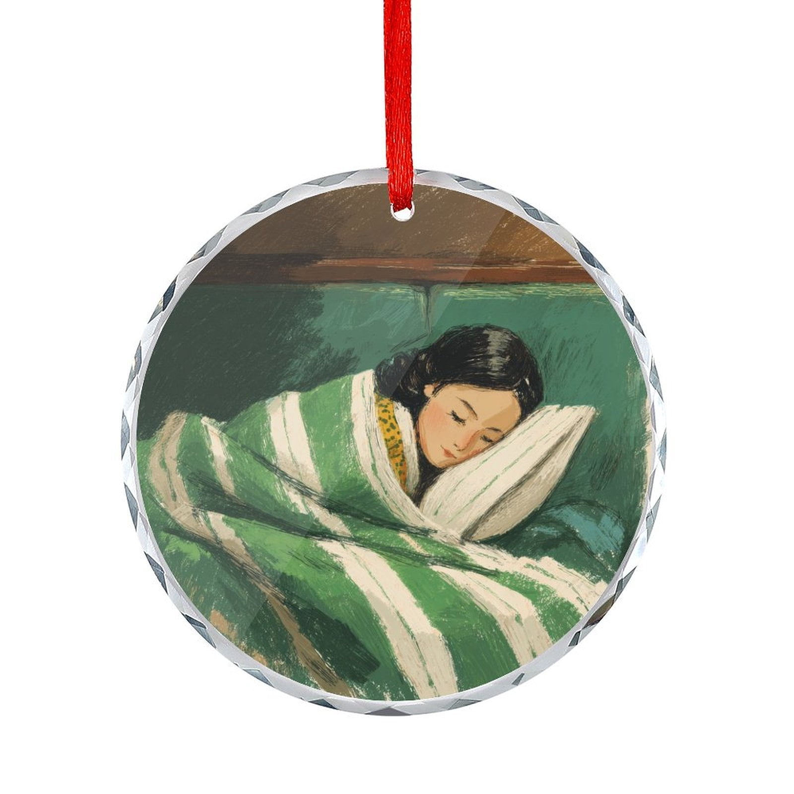 Abstract Woman Sleeping on The Couch Xmas Ornament Green Abstract ...
