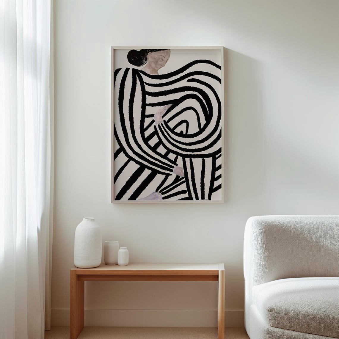 Abstract Woman Wall Art Print, Black Striped Pattern Poster Unframed ...
