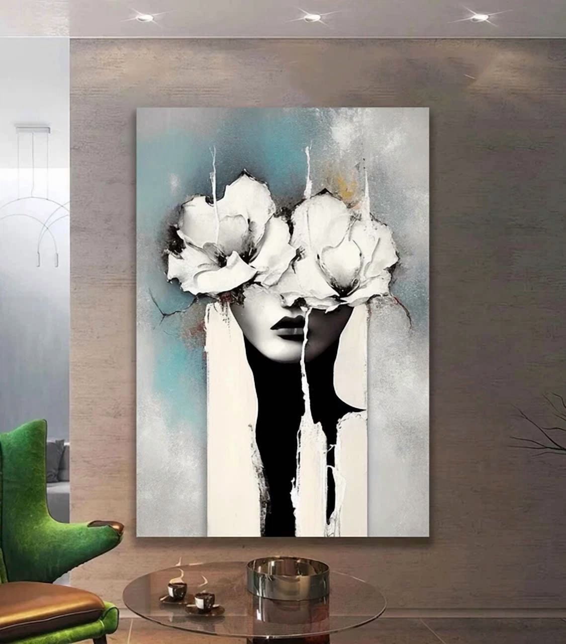 Abstract Woman With Flower Eyes And Strokes Wall Art Home Decor Vintage ...