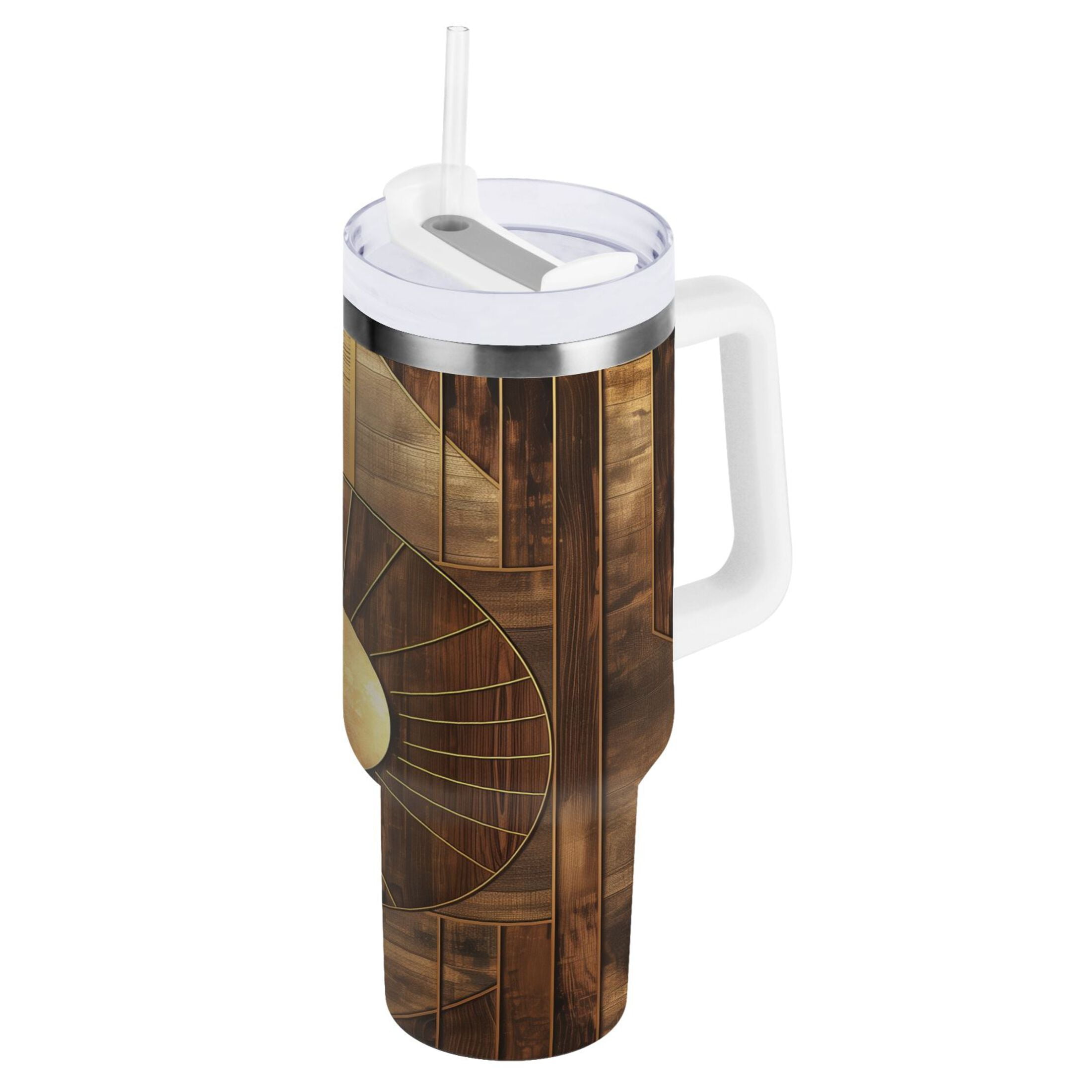 Abstract Wood Geometric Tumbler with Handle and Straw Lid 30 oz ...