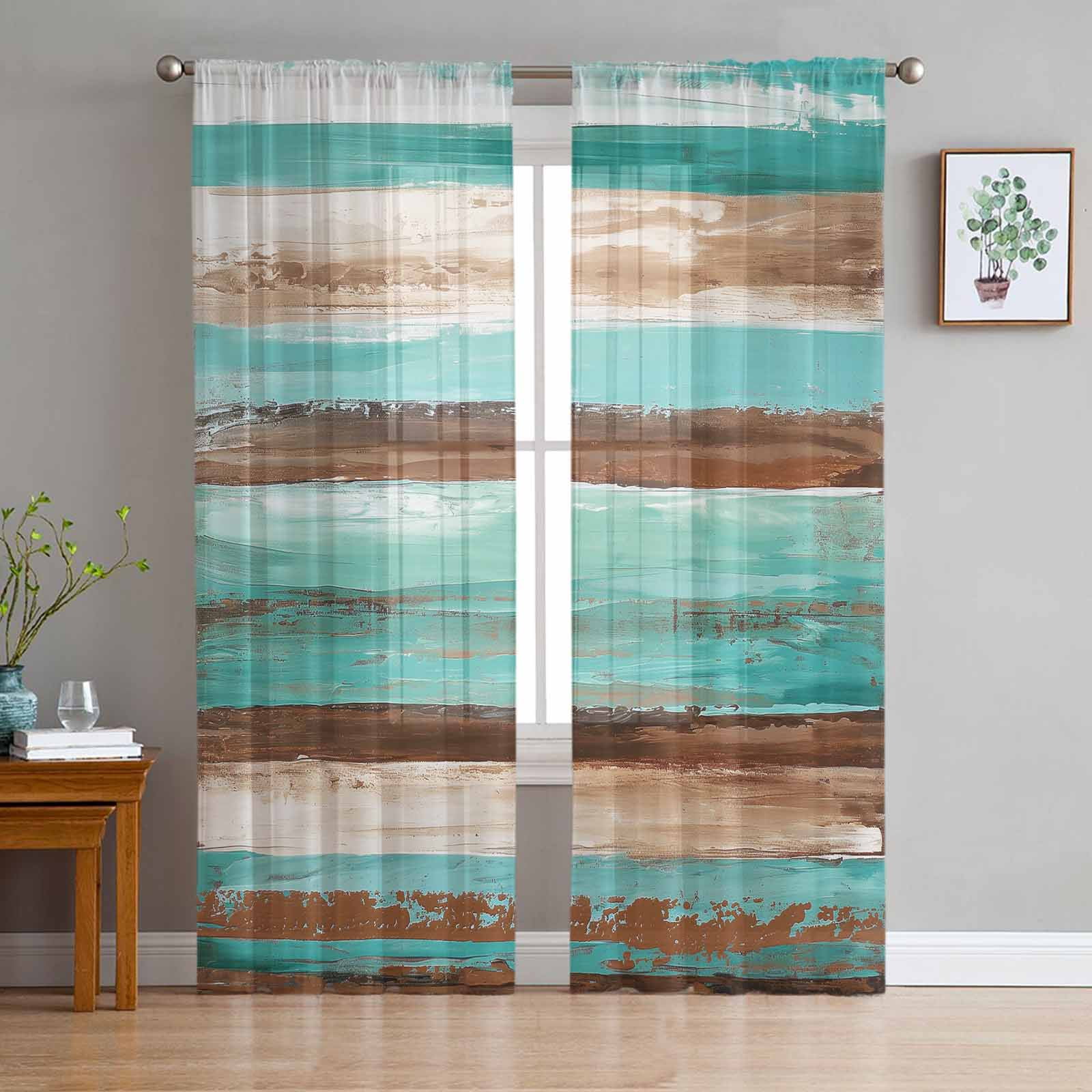 Abstract Wood Grain Brown Turquoise Gradient Window Treatment Tulle ...