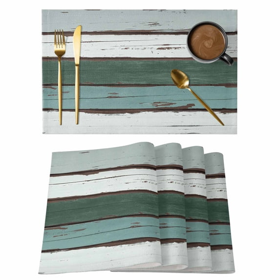 Abstract Wood Grain Cotton Linen Placemats Set of 8, Beige Green ...