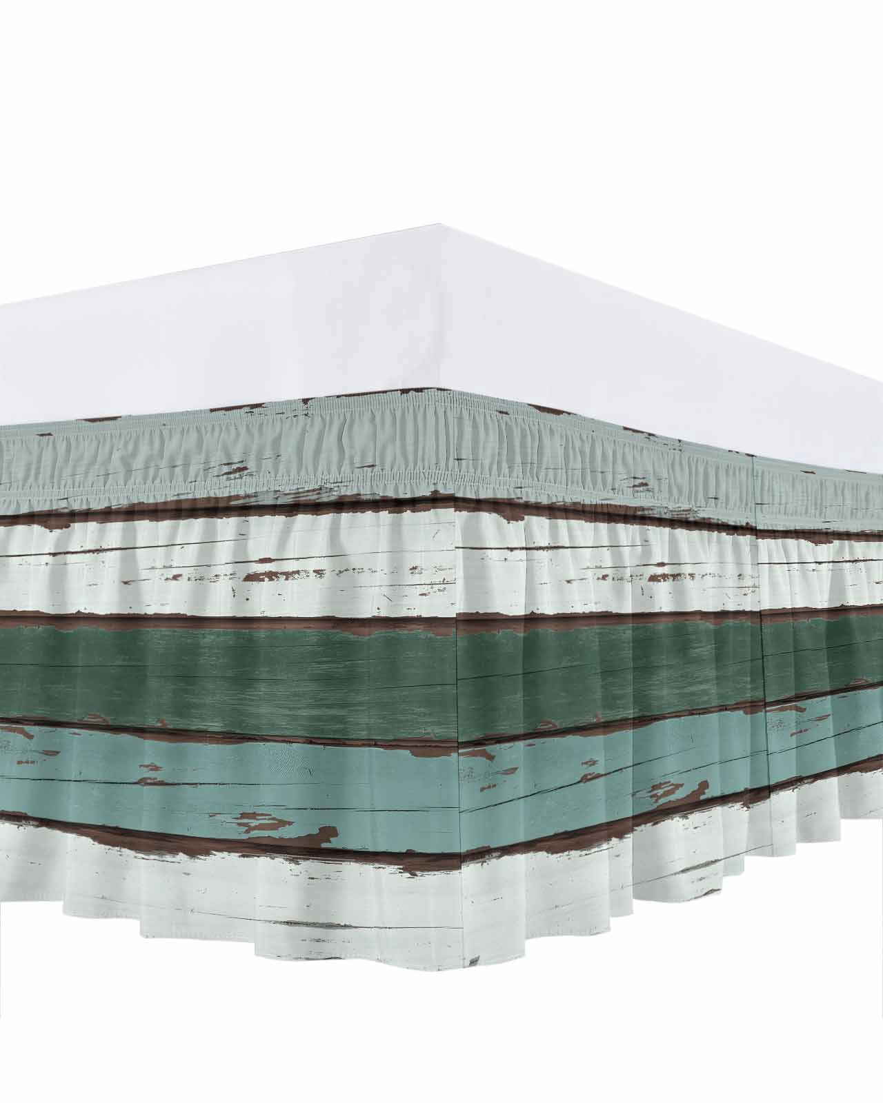 Abstract Wood Grain Ruffle Bed Skirt King Size Beige Green Classic Oil ...