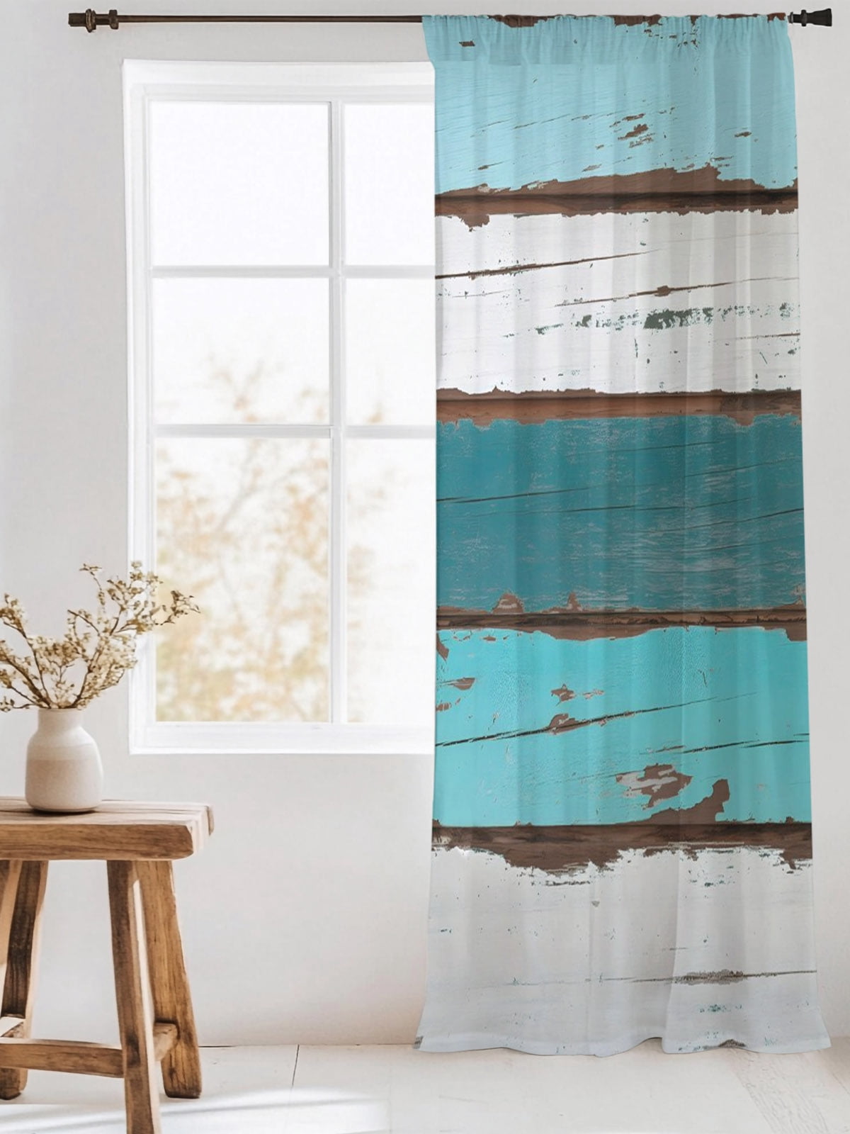 Abstract Wood Grain Sheer Curtains 96 Inch Long 1 Panel Green White ...