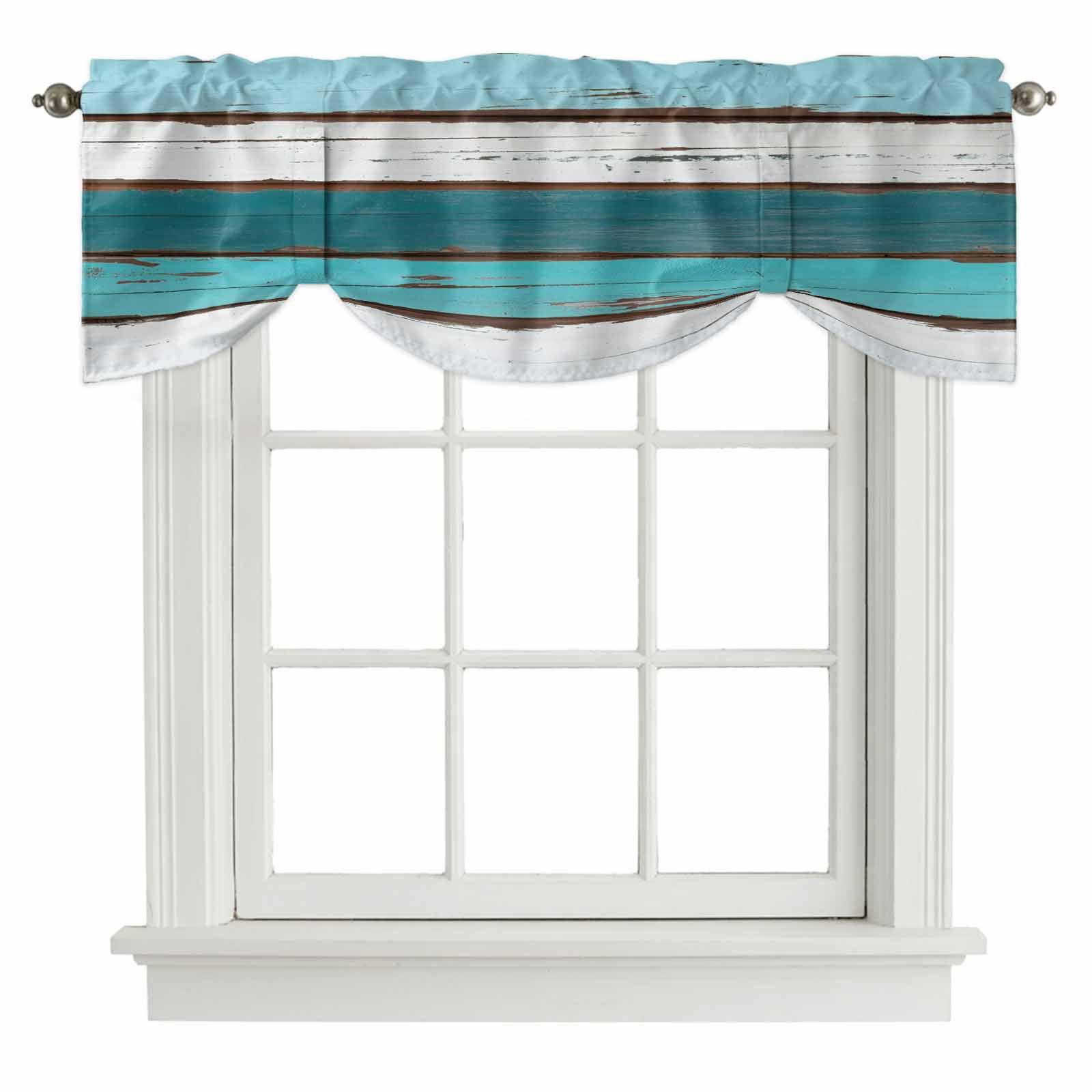Abstract Wood Grain Tie Up Valance Curtains Green White Classic Oil ...