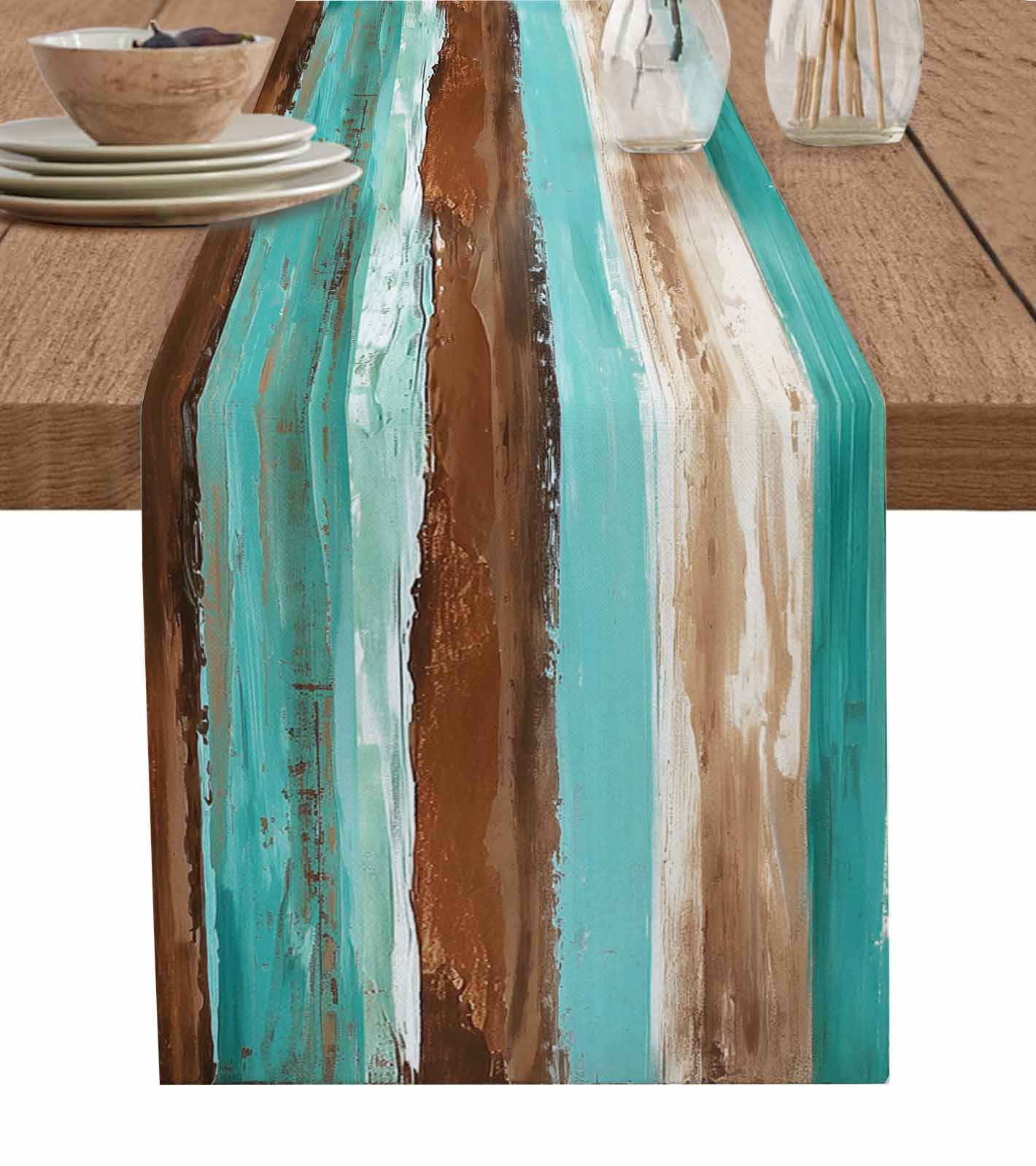 Abstract Wood Grain Turquoise Gradient Table Runner for Dining Table ...