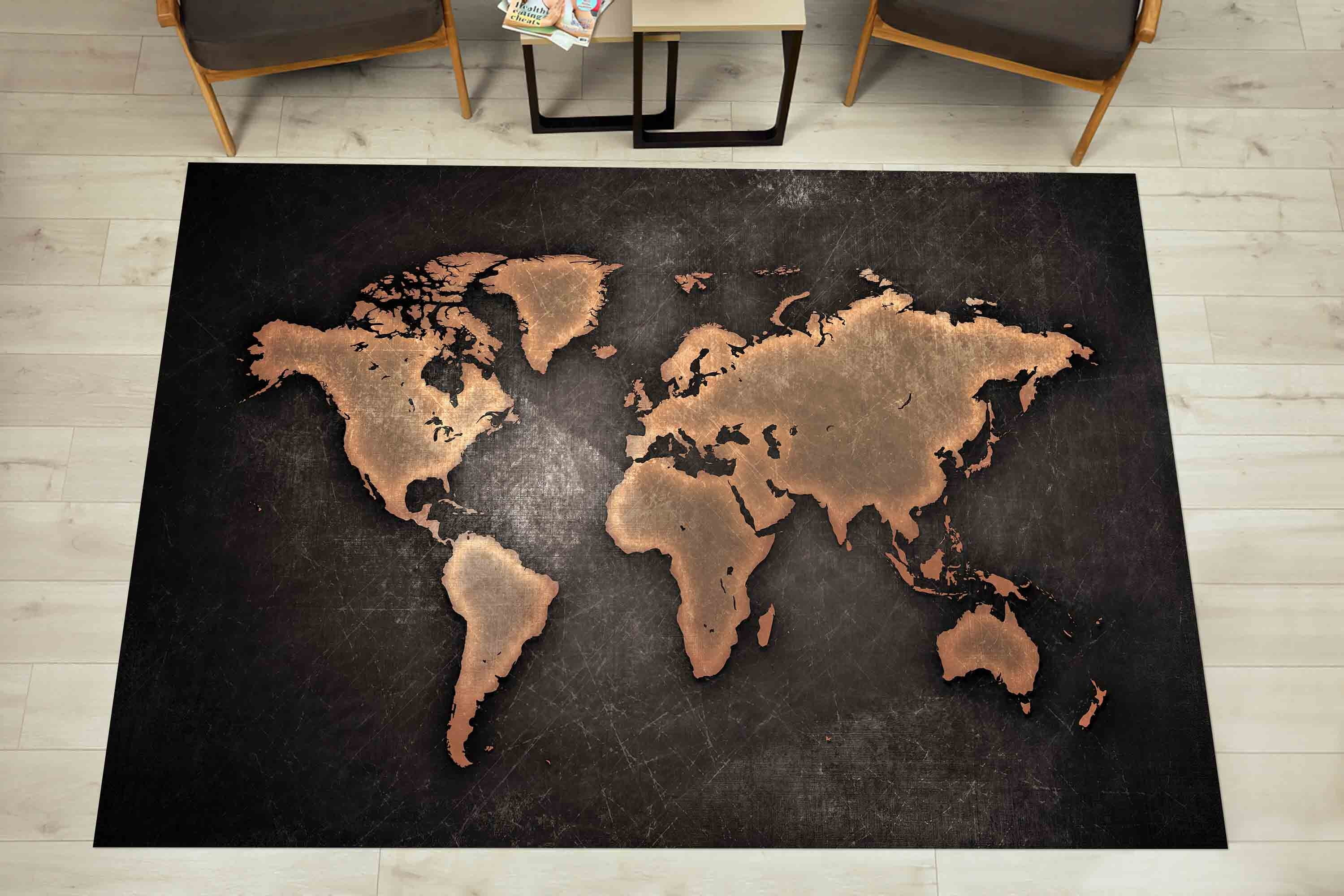 Abstract World Map Rugs, Colorful Rugs, Black Map Rug, Hallway Rugs ...
