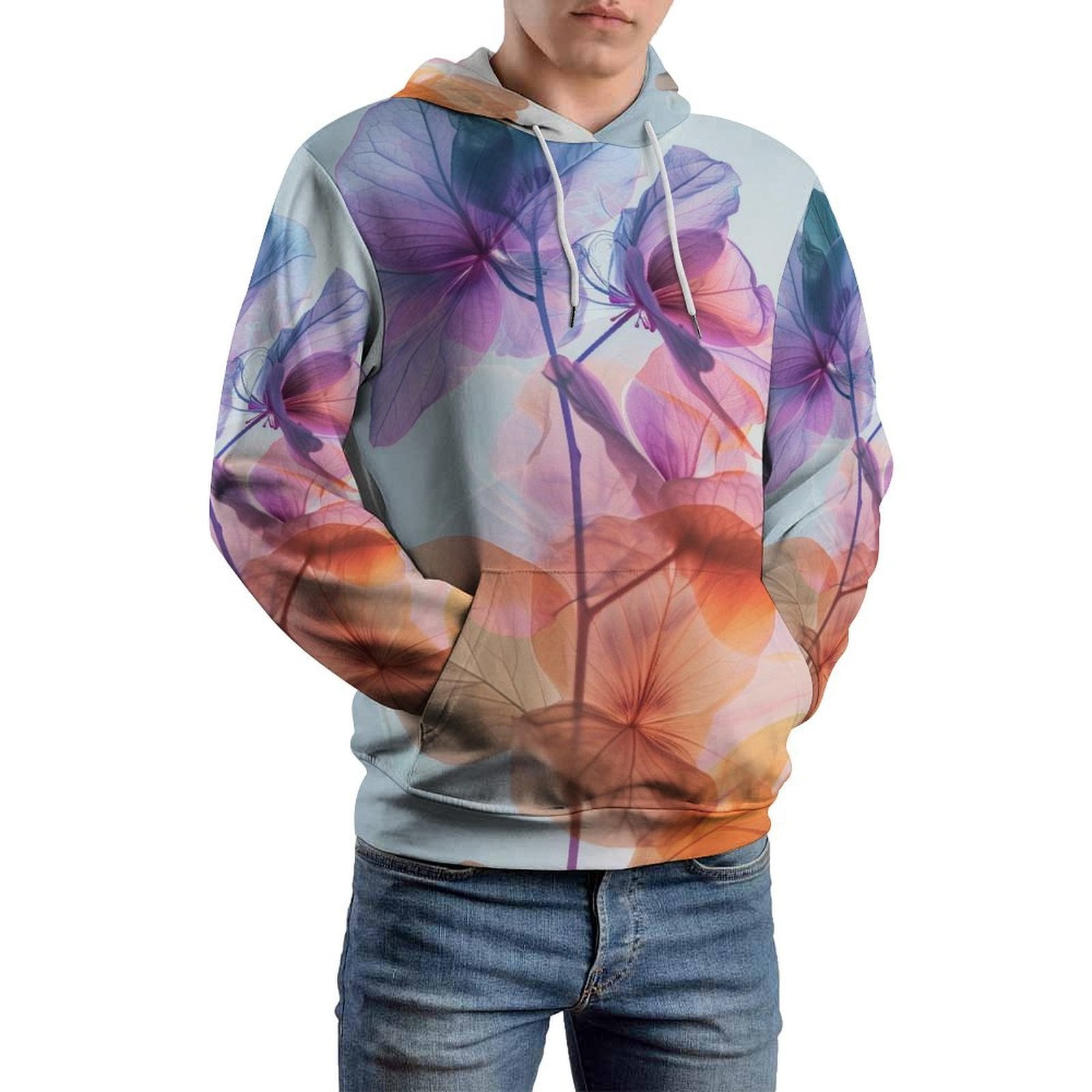 Abstract Xray Flower Collection Orange Purple Oversized Hoodies For Men ...