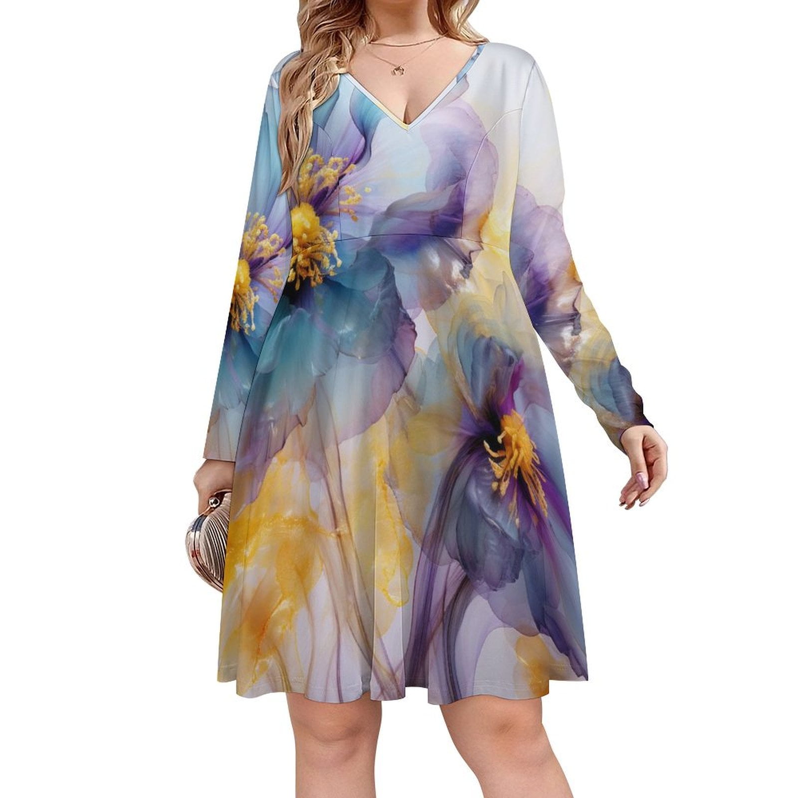 Abstract Xray Flowers Collection Long Sleeve Dresses For Women Vintage Elegant Party Dress ...