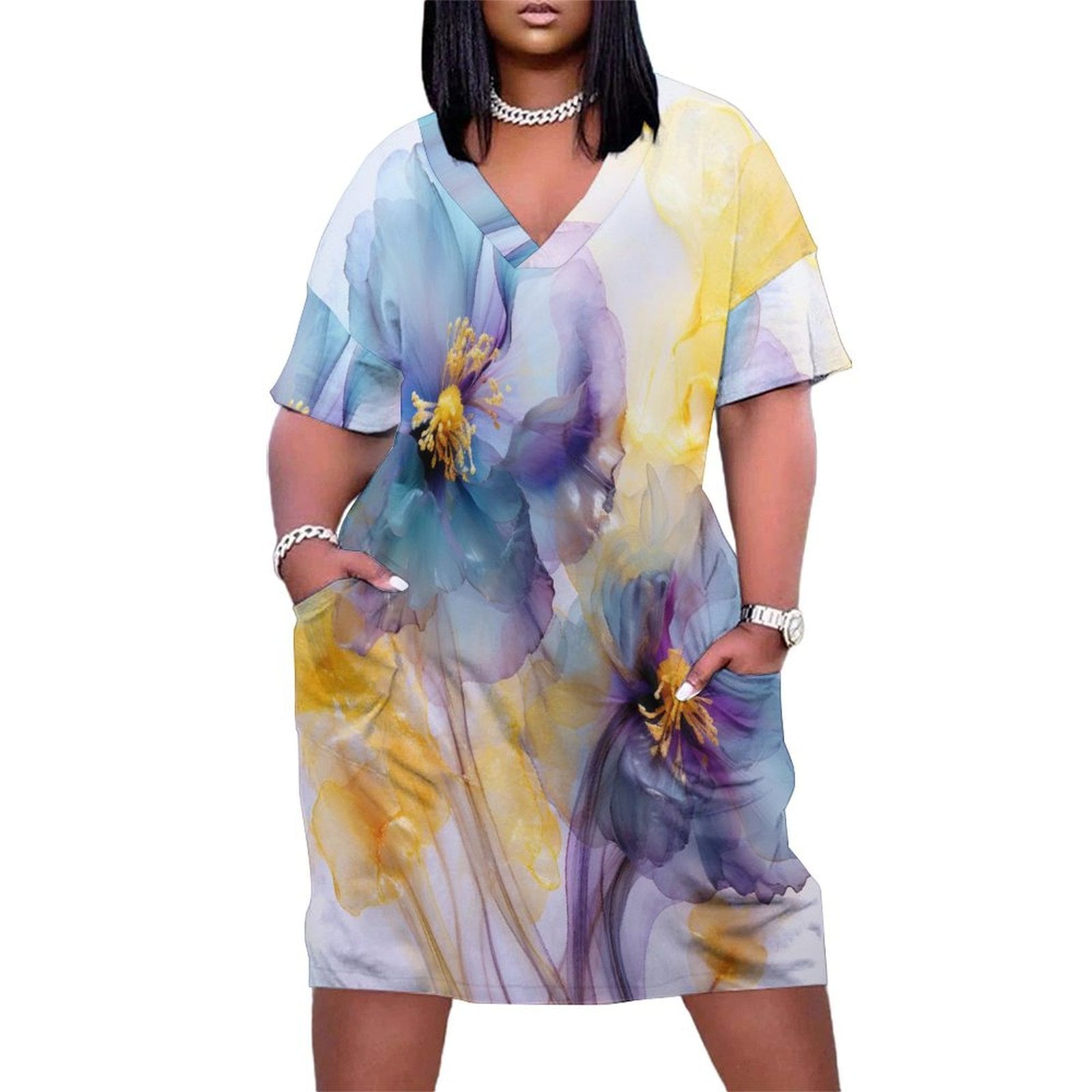 Abstract Xray Flowers Collection Loose Pocket Dress Dresses Summer ...