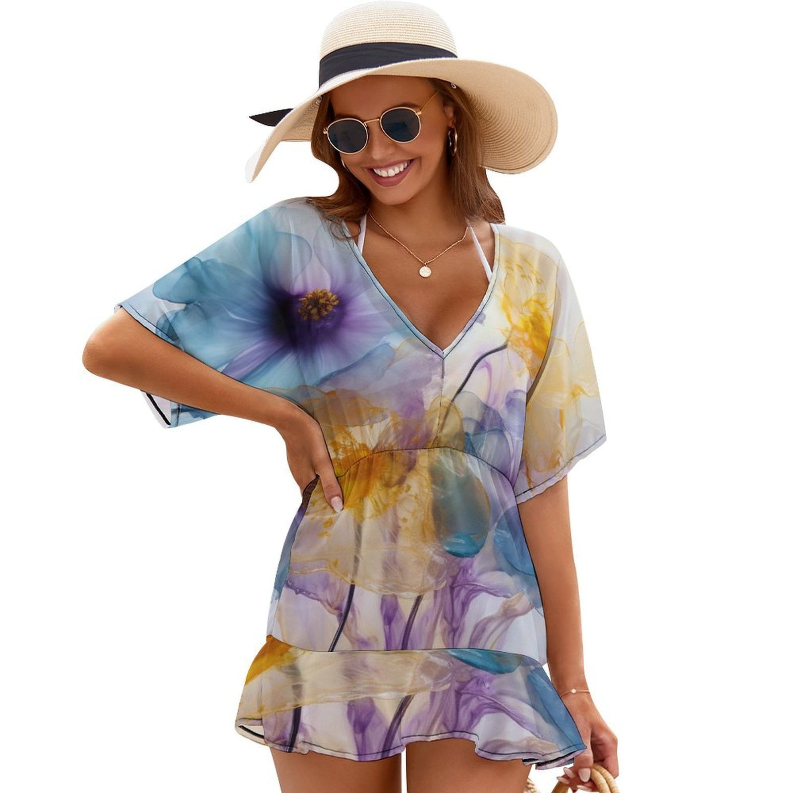 Abstract Xray Flowers Collection Yellow Purple Blue Cover Ups Dresses ...