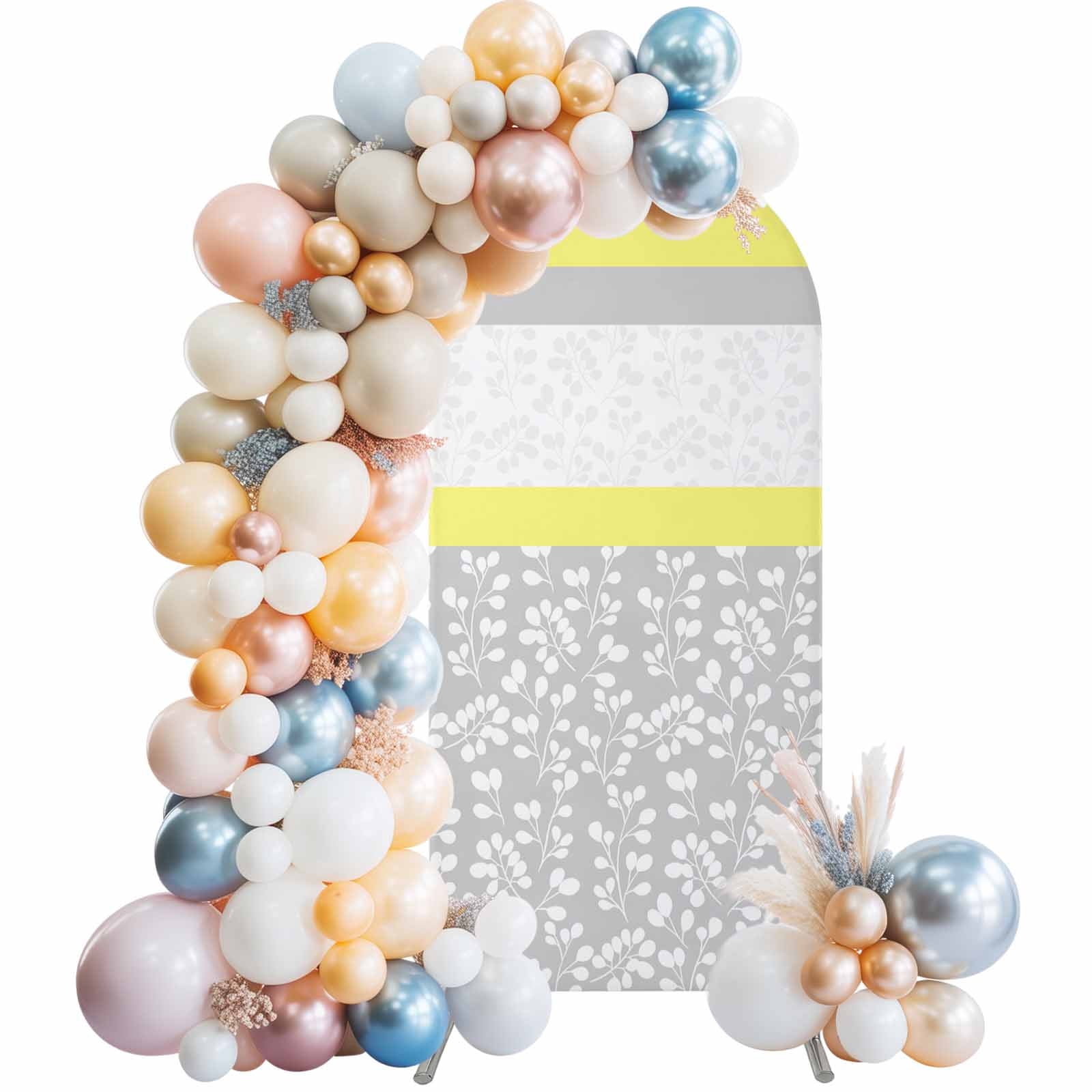 Abstract Yellow Arch Backdrop Cover 5 FT Grey Stripes Floral Modern ...