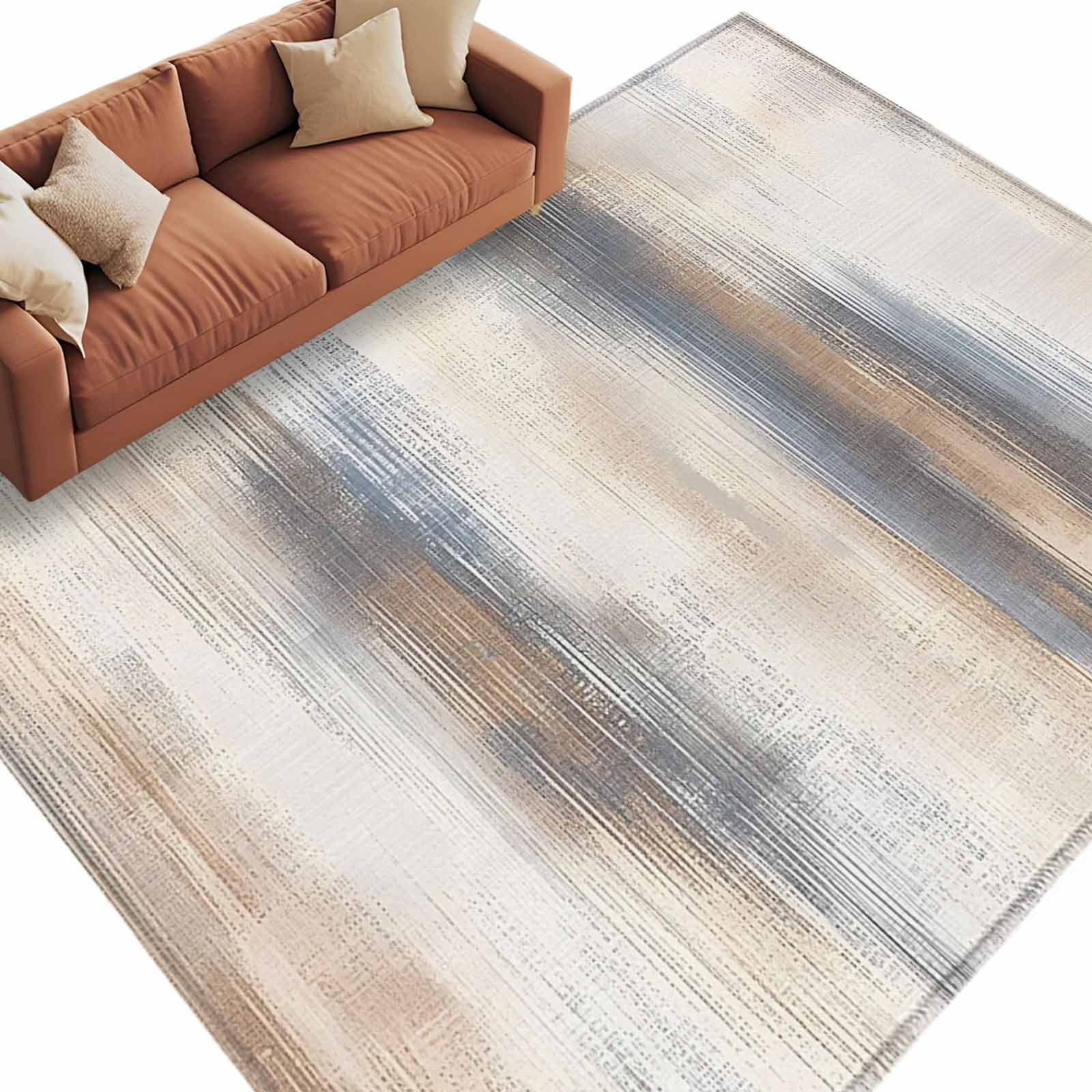 Abstract Yellow Area Rug 5x8ft Blue Gradient Mottled Texture Modern Art ...