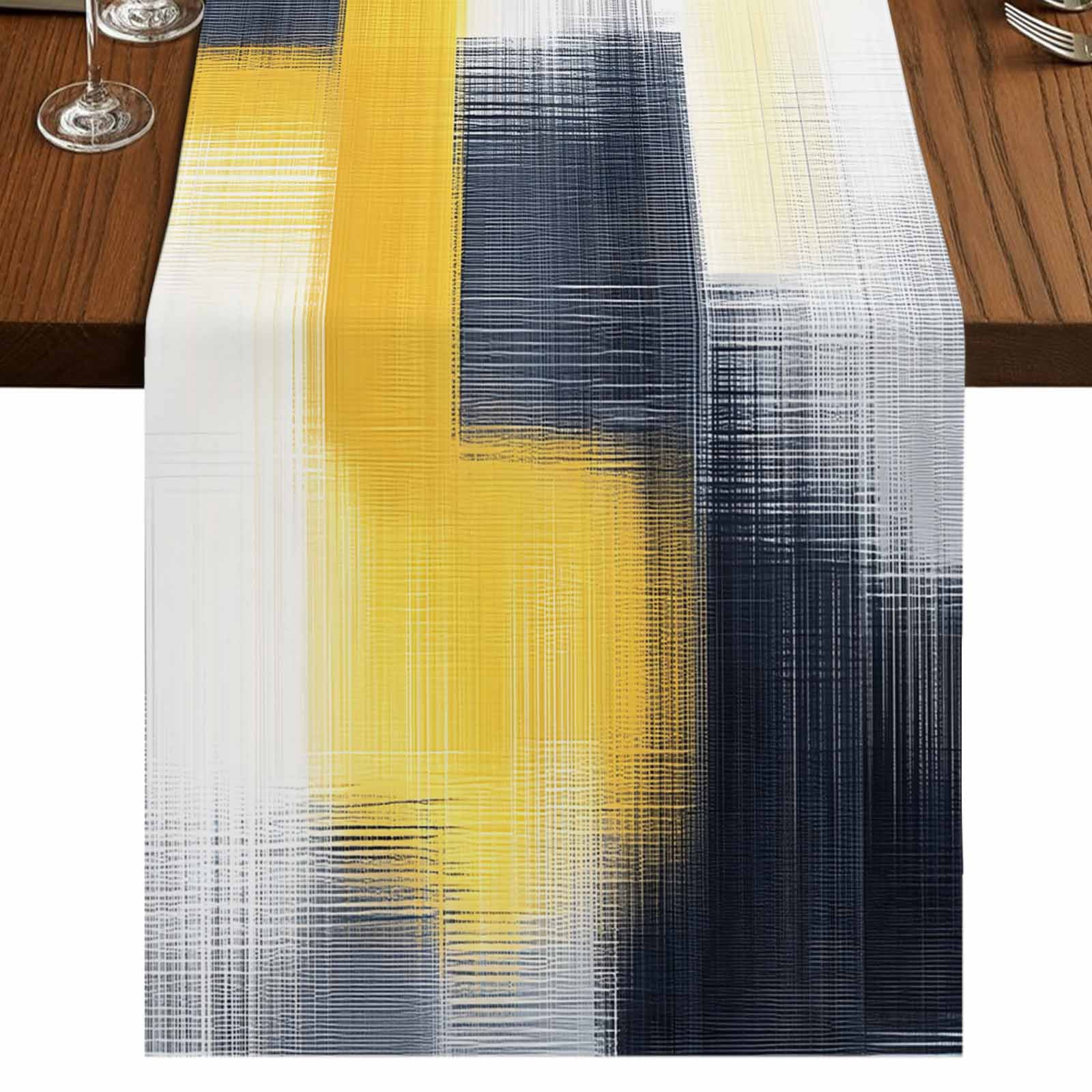 Abstract Yellow Black 72 Inch Table Runner, Vintage Geometric Oil ...