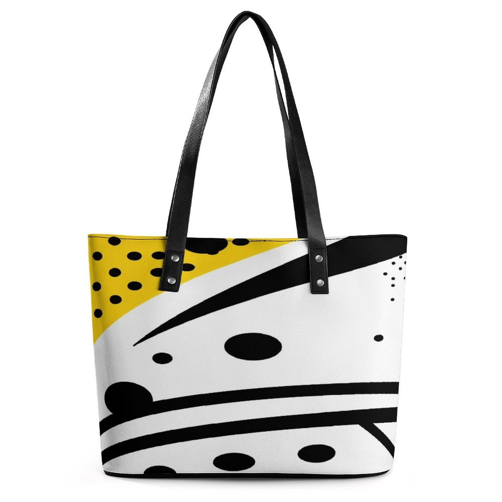 Abstract Yellow Black Art Handbags PU Leather Shoulder Bag Tote Bag Top ...