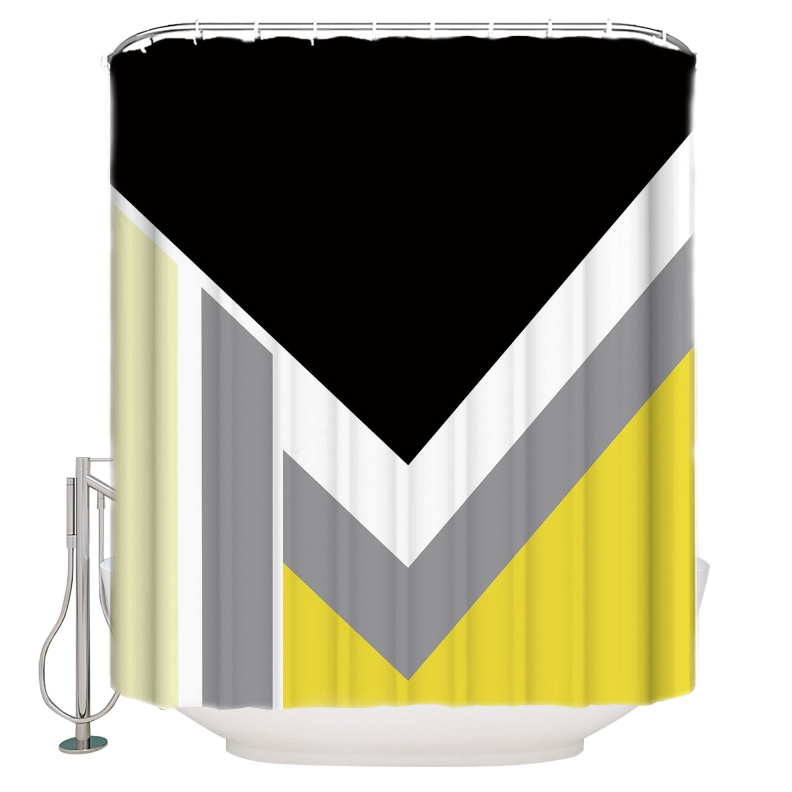 Abstract Yellow Black Bathroom Shower Curtains with 12 Hooks Polyester ...