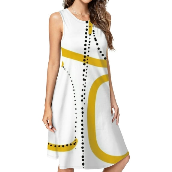 Abstract Yellow Black Dotted Art Casual Sleeveless Loose Sundress Dress ...