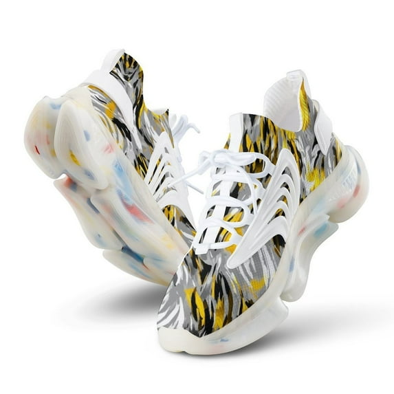 Abstract Yellow Black Gray Wavy Pattern Walking Shoes for Men Woman ...