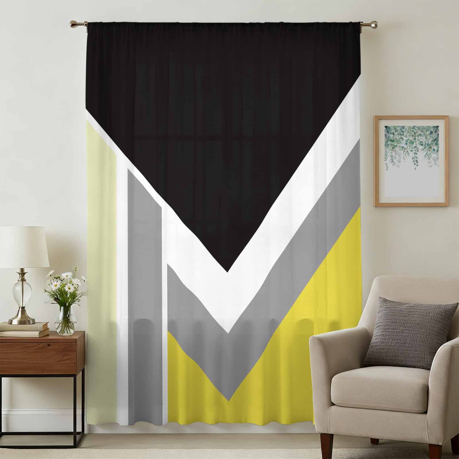 Abstract Yellow Black Sheer Curtains 96 Inches Long for Living Room ...