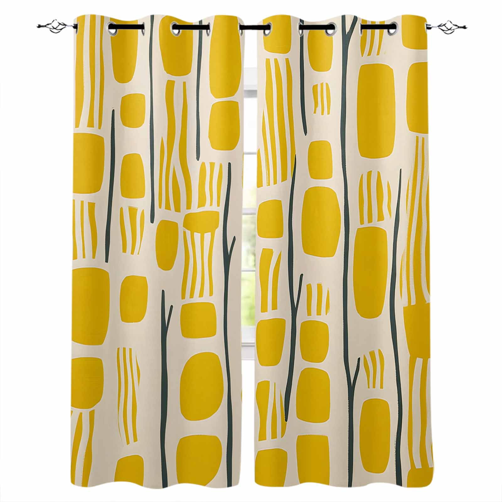 Abstract Yellow Blackout Curtains for Bedroom/Living Room, Thermal ...