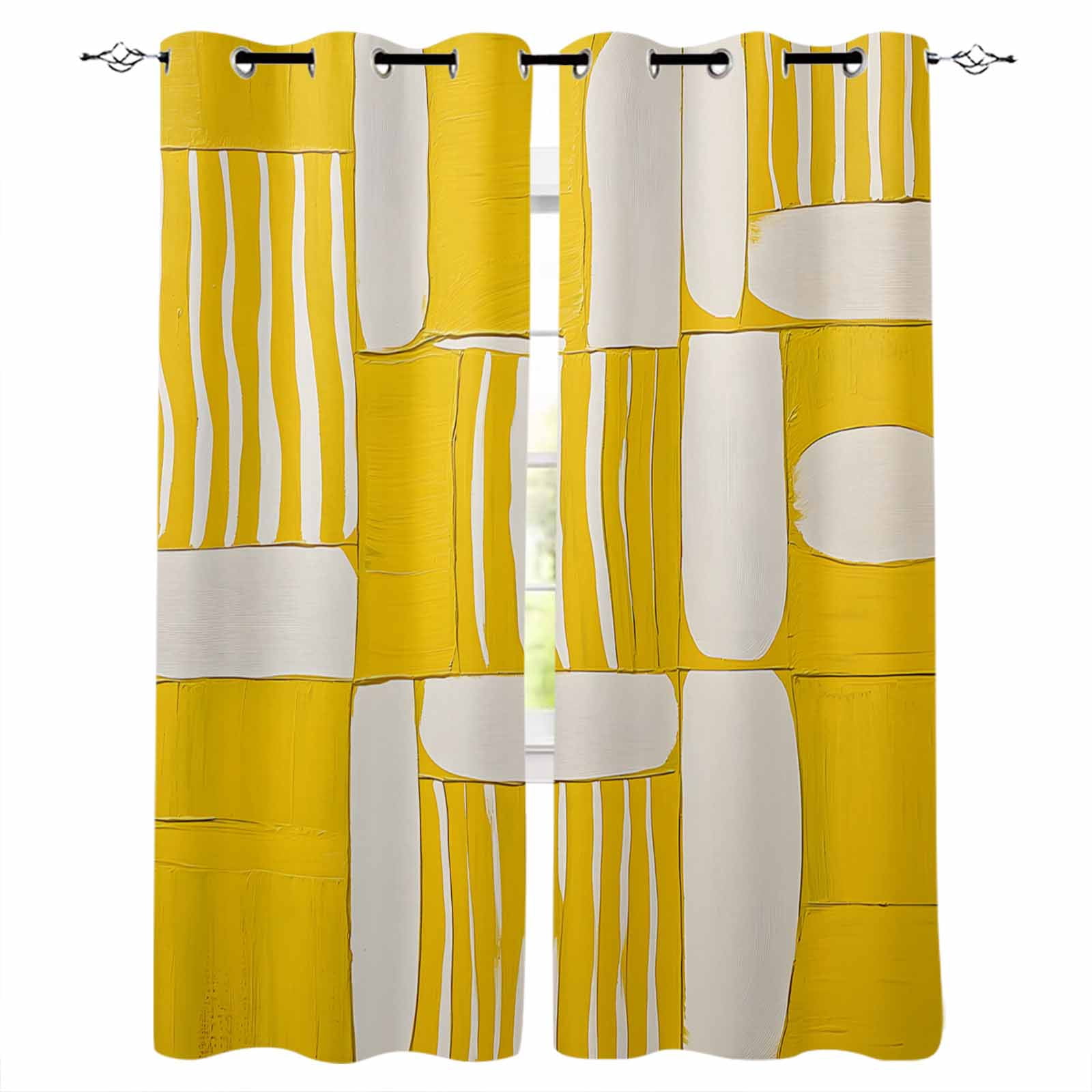 Abstract Yellow Blackout Curtains for Bedroom/Living Room, Thermal ...