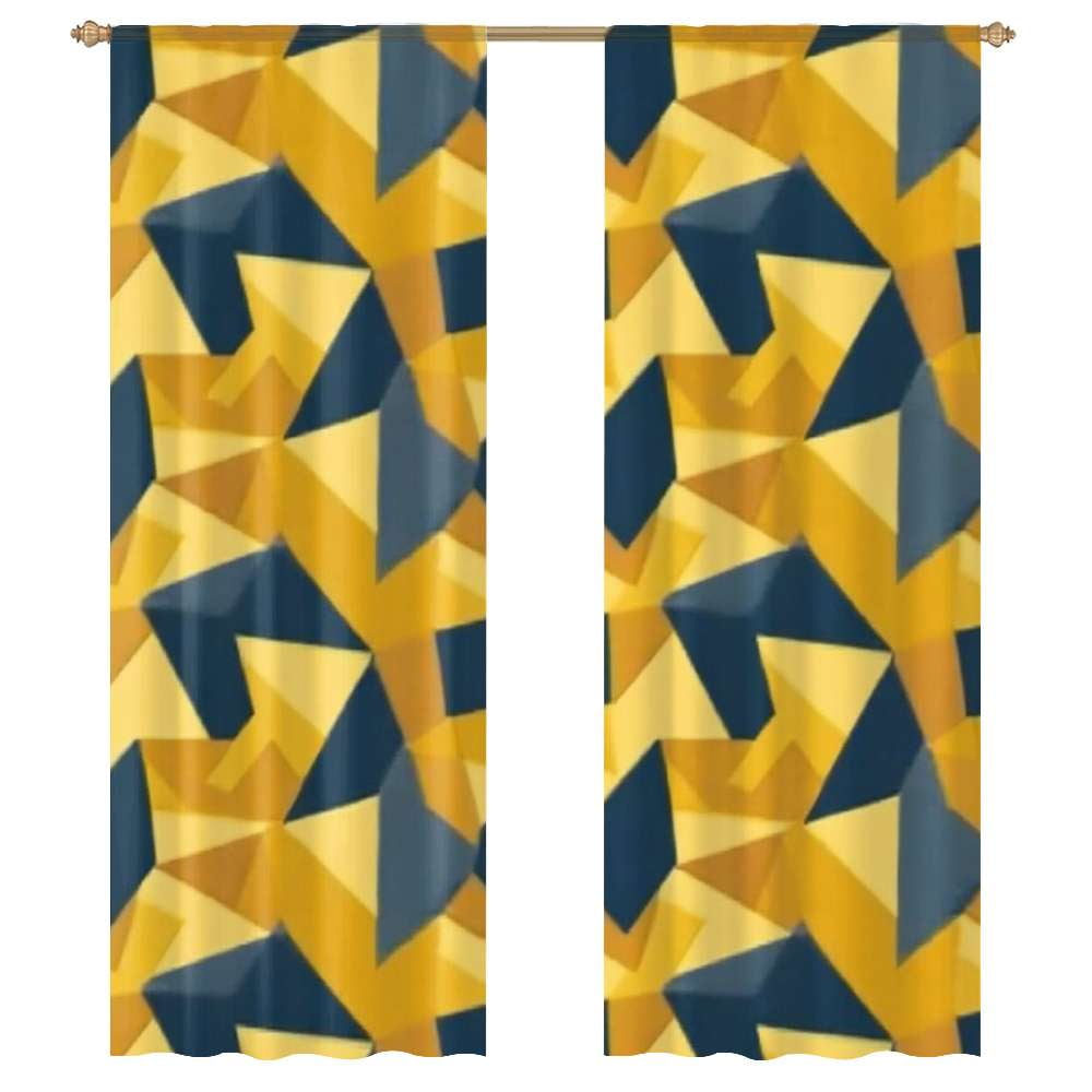 Abstract Yellow Blue Geometric Pattern Modern Tulle Window Curtains for ...