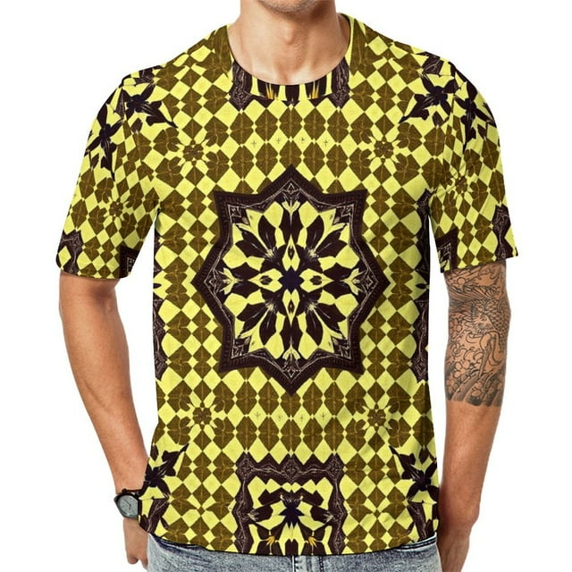 Abstract Yellow Brown Floral Pattern Design T-Shirt Man Fun Gym T ...