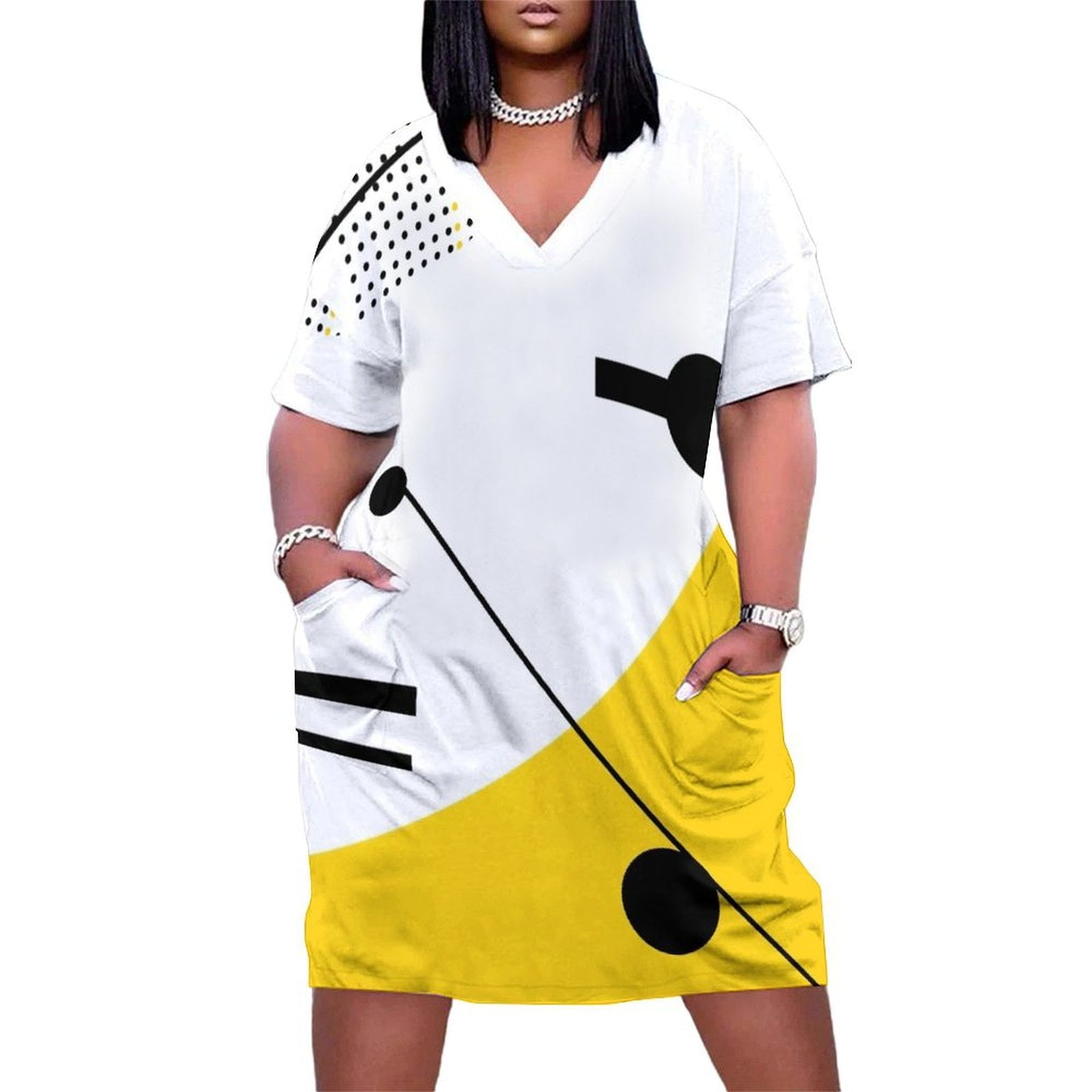 Abstract Yellow Design Dress Loose Pocket Dress Women Clothing 2025 New Arrivals Elegant Chic ...